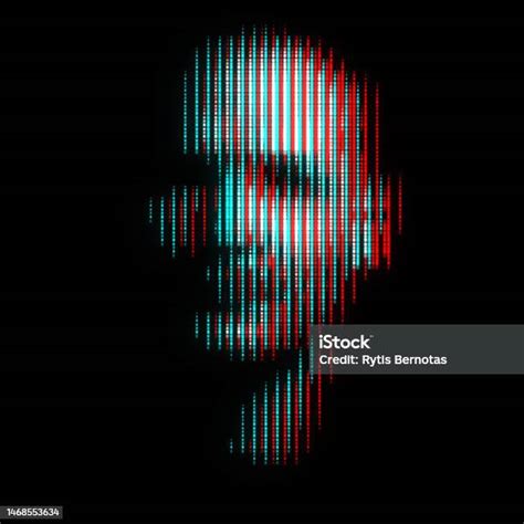 추상 남자 얼굴 실루엣 그림 하프톤 텔레비전 화면 픽셀 패턴 형광색의에 대한 스톡 벡터 아트 및 기타 이미지 형광색의 3차원 형태 Sf 영화 Istock