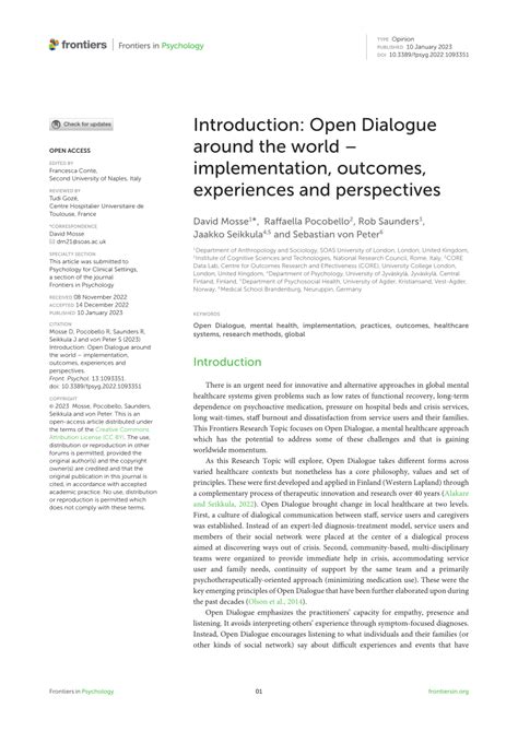 PDF Introduction Open Dialogue Around The World Implementation Outcomes Experiences And