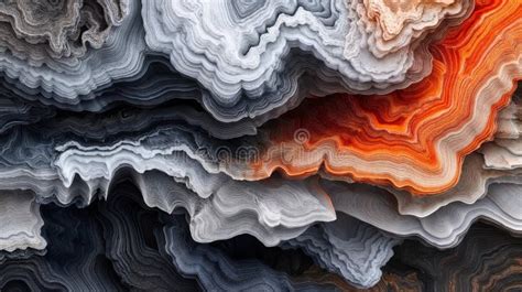 Abstract Digital Art Featuring Flowing Layers In Grayscale And Vibrant Orange Creating Dynamic