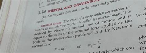 Distinguist Between Inertial Mass Mass Inertial Mass The Mass Of A Body