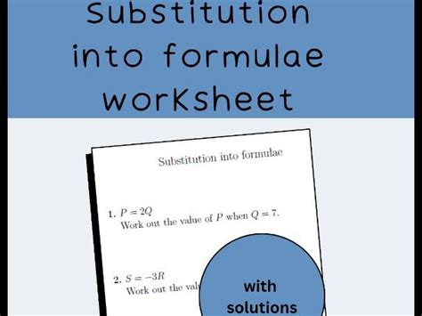Substitution Into Formulae Worksheet With Solutions Teaching Resources
