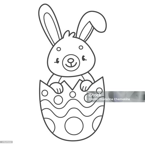아이들을 위한 부활절 달걀 색칠하기 책에 있는 귀여운 토끼 부활절 토끼와 함께 색칠 공부 페이지 흑백 흑백 그림입니다 어린이의 그림입니다 0명에 대한 스톡 벡터 아트 및