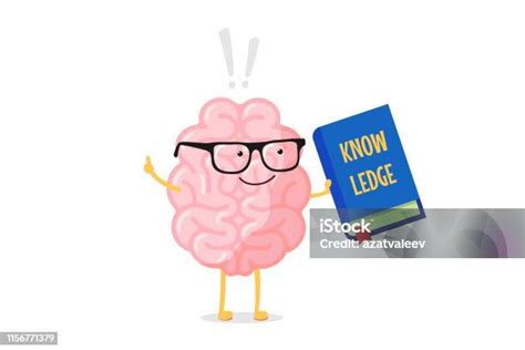 지식 비문과 느낌표와 파란색 책을 들고 안경에 만화 스마트 뇌 캐릭터 중추 신경계 장기 교육 재미 플랫 벡터 일러스트 유머에 대한 스톡 벡터 아트 및 기타 이미지 Istock