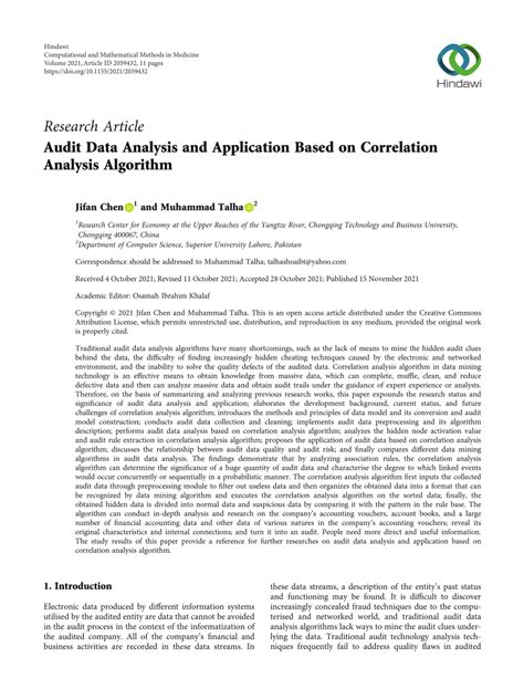 Pdf Audit Data Analysis And Application Based On Correlation Analysis Algorithm