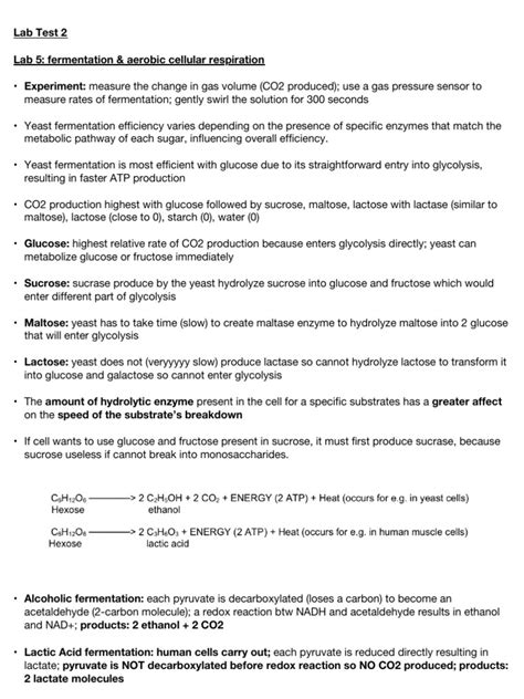 Lab Test 2 Notes Pdf Cellular Respiration Restriction Enzyme