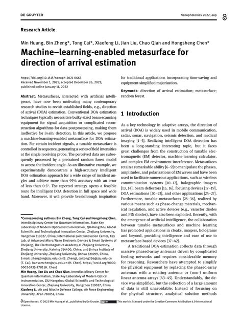 Pdf Machinelearning Enabled Metasurface For Direction Of Arrival Estimation