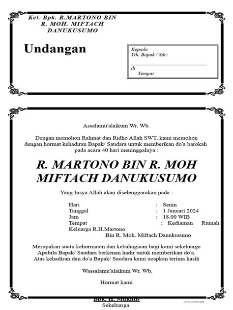 Desain Undangan Tahlilan 40 Hari Bapa Pdf