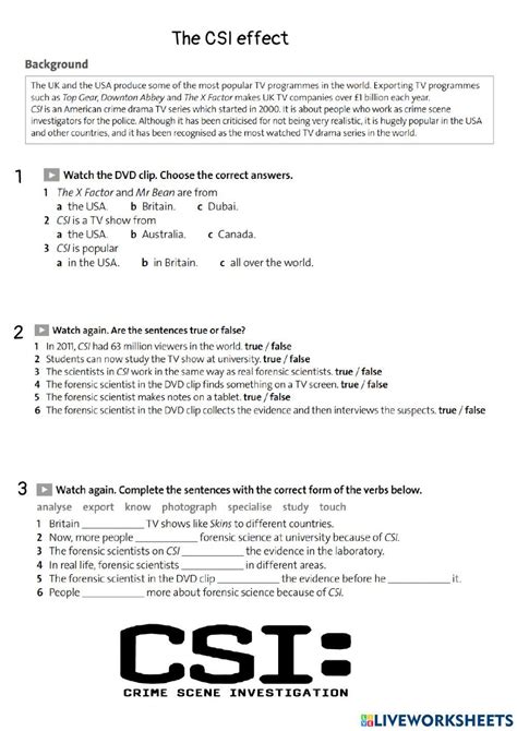 CSI Video Activity ESL Worksheet By Adriportes Worksheets Library