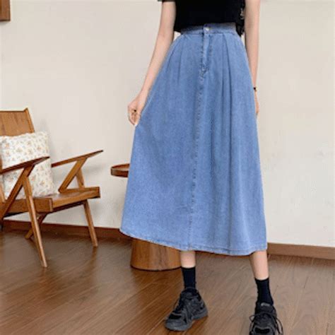 당일출고레트로 2컬러 데님 하이웨스트 여름 청치마 아메카지 A라인 빅사이즈 뱃살커버 핀턱 롱스커트