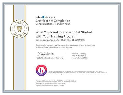 harveen kaur on linkedin certificate of completion