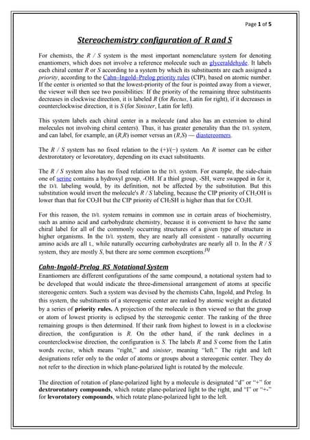 Stereochemistry Configuration Of R And S Doc