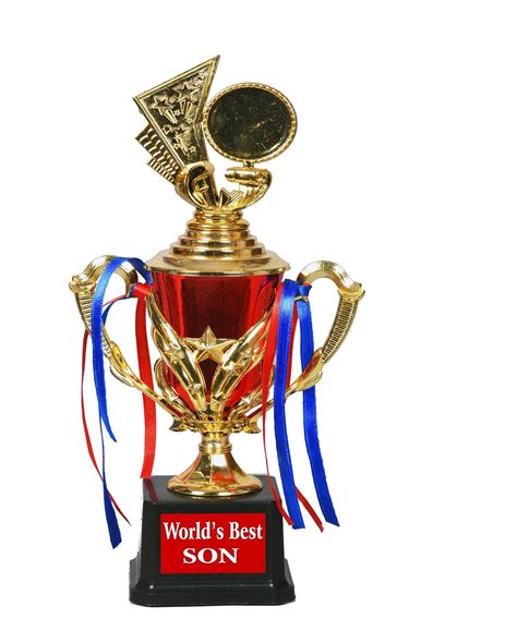 T For Son Best Son In The World Printed Golden Award Trophy T For Birthday 14 5 Inch