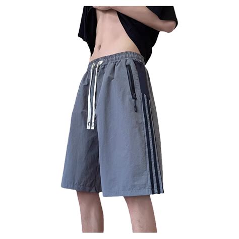 大尺碼300斤美式高街拼接條紋闊腿短褲男女夏季潮牌痞帥直筒五分褲 Taobao