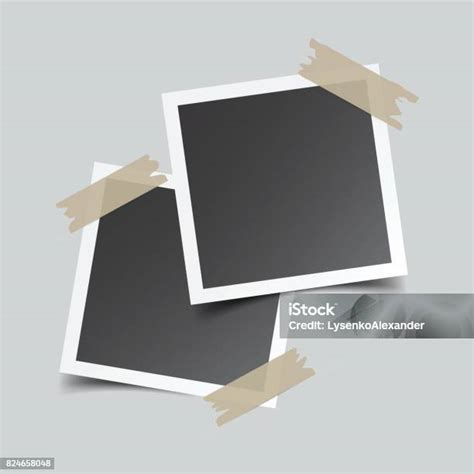 회색 배경에 절연 접착 테이프로 사진 프레임 당신의 사진 및 그림 벡터 일러스트 레이 션 0명에 대한 스톡 벡터 아트 및 기타 이미지 Istock