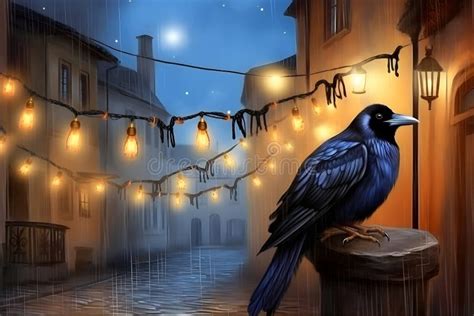 Portrait Of Crow In The Rain Neural Network Ai Generated Neural Network Ai Generated Stock