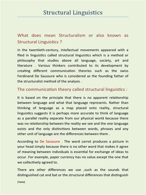 Structural Linguistics Pdf Linguistics Philosophical Movements