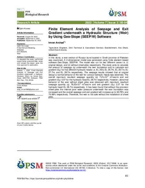 Pdf Finite Element Analysis Of Seepage And Exit Gradient Underneath A Hydraulic Structure