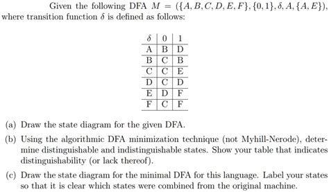 given the following dfa m a b c d e f 0 1 where