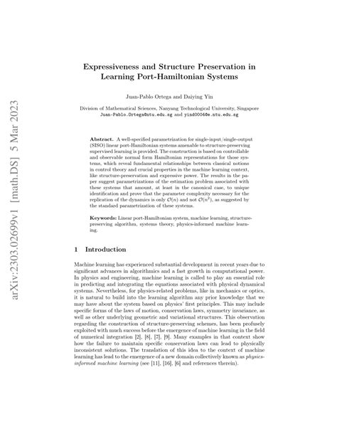Pdf Expressiveness And Structure Preservation In Learning Port Hamiltonian Systems