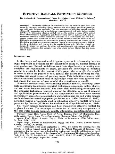 Effective Rainfall Estimation Methods Pdf Evapotranspiration Hydrology