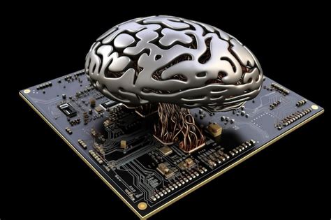 Premium Photo Metallic Brain Circuit Board For Ai On Black Background