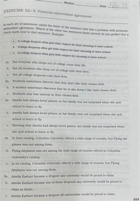 Exercise 22 3 Pronoun Antecedent Agreement In Each