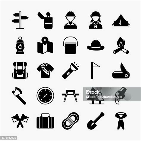 Scout Day Glyph Icon Set Stock Illustration Download Image Now Girl