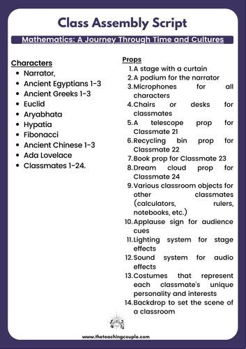 Maths Class Assembly Script Teaching Resources
