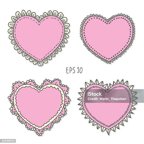 손으로 그린 낙서 하트 라벨 은 고립 된 흰색 배경에 분홍색 프레임 가장자리에 대한 스톡 벡터 아트 및 기타 이미지 가장자리 귀여운 그리기 Istock