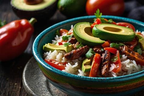 Premium Photo Fajita Rice Bowl With Avocado