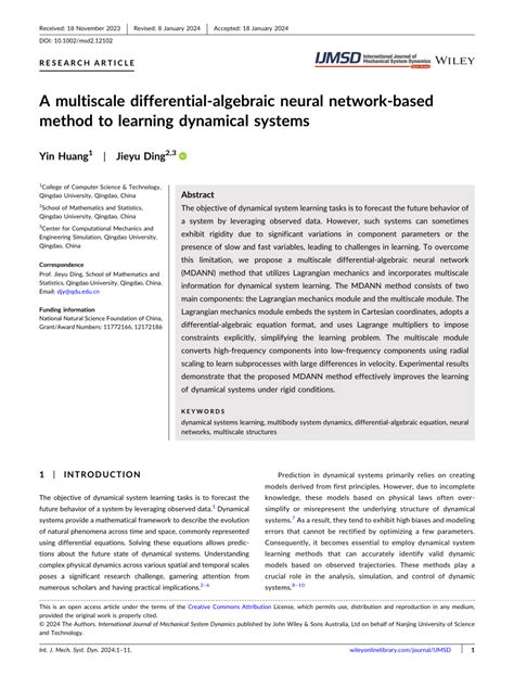 PDF A Multiscale Differentialalgebraic Neural Networkbased Method