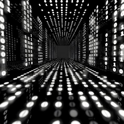 Digital Corridor Showing Binary Code Flowing Through Cyberspace Stock