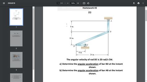 Solved Homework The Angular Velocity Of Rod DE Is Chegg