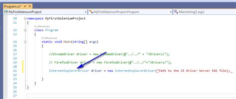 Selenium C Adding Ie Driver Exe To Execute Scripts On Internet