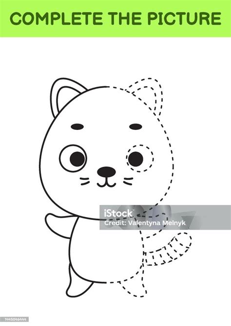 귀여운 고양이의 완전한 그려진 그림 색칠 공부 도트 카피 게임 필기 연습 그리기 기술 훈련 인쇄 가능한 워크시트를 개발하는 교육