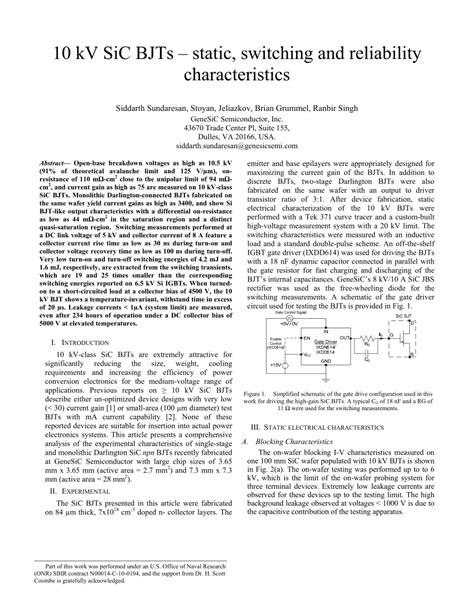 Pdf 10 Kv Sic Bjts — Static Switching And Reliability Characteristics