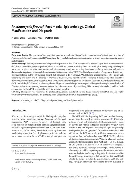 Pneumocystis Jirovecii Pneumonia Epidemiology Clinical Manifestation And Diagnosis Request Pdf