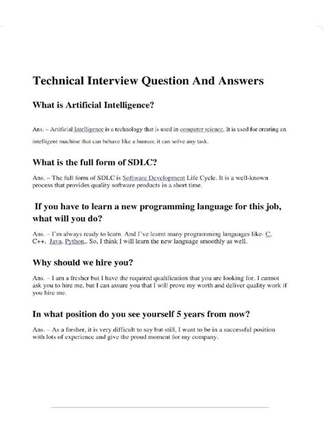Technical Interview Questions Pdf