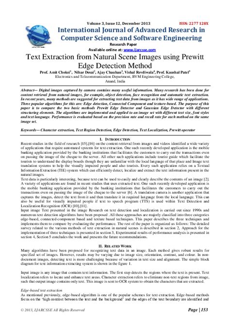 Pdf 2013 Ijarcsse All Rights Reserved Text Extraction From Natural Scene Images Using Prewitt