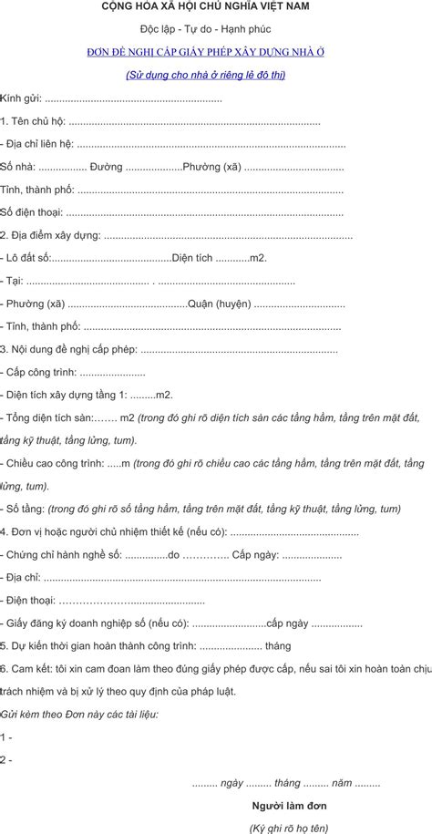 Tra cứu mẫu đơn xin phép xây dựng nhà cấp mới nhất