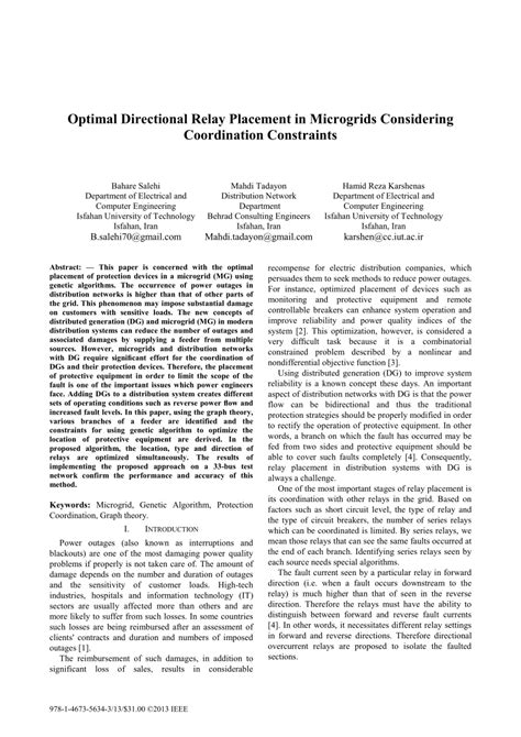 Pdf Optimal Directional Relay Placement In Microgrids Considering