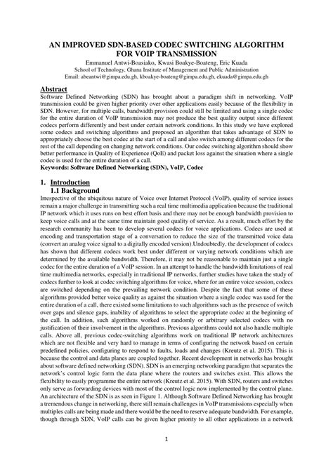 Pdf An Improved Sdn Based Codec Switching Algorithm For Voip Transmission