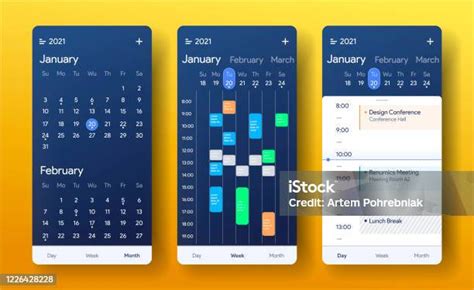 모바일 캘린더 앱 월 주 및 일 인터페이스 응용 프로그램 일일 작업 화면 주간 체크리스트 응용 프로그램 2021 템플릿을 위한 플래너 Ui 벡터 일러스트 디자인입니다 달력에