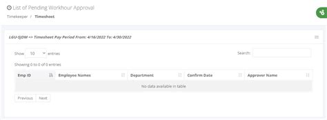 Timekeeping Pending Status Workhours Approval