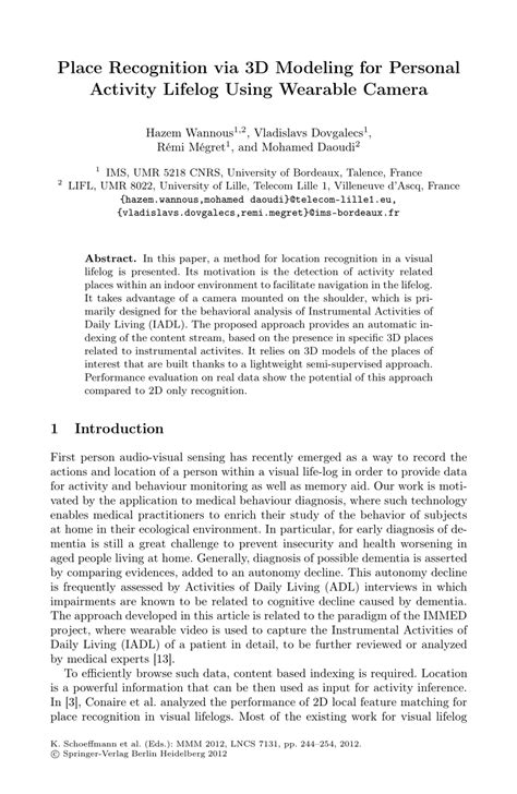 Pdf Place Recognition Via 3d Modeling For Personal Activity Lifelog