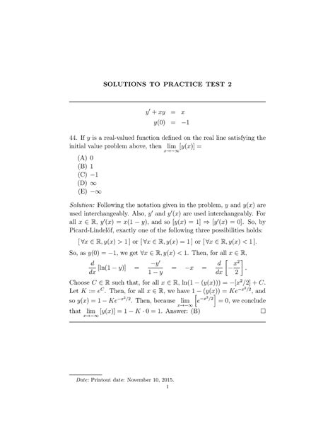 Solns Problems In Math Y′ Xy X Y0 − 1 If Y Is A Real Valued Function Defined On The