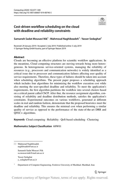 Cost Driven Workflow Scheduling On The Cloud With Deadline And Reliability Constraints Request Pdf