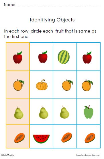 Identifying Objects Activities Preschool Worksheet Edumonitor