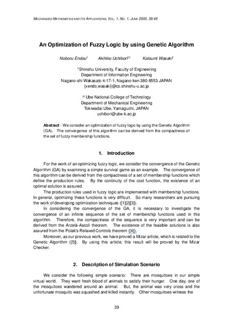 Pdf An Optimization Of Fuzzy Logic By Using Genetic Algorithm