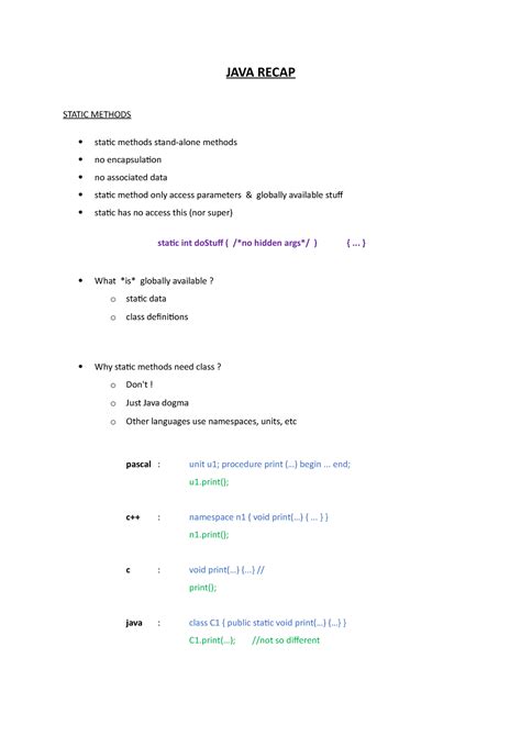 12 Java Recap Csc1015f Uct Java Recap Static Methods Static Methods Stand Alone Methods No